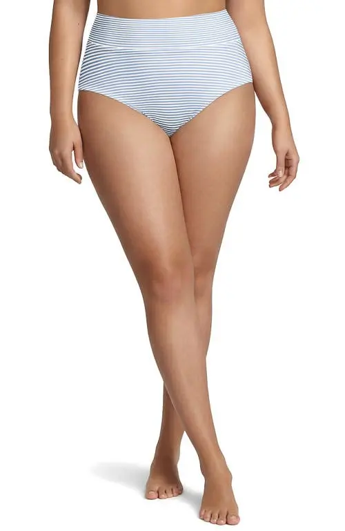 LANDS' END Chlorine Resistant High Waisted Bikini Bottom - Soft Cloud Blue Mini Stripe