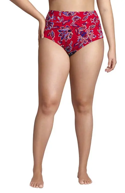 LANDS' END Chlorine Resistant High Waisted Bikini Bottom - Strawberry Vintage Floral