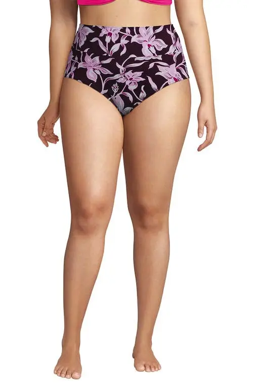 LANDS' END High Waisted Bikini Bottom - Tropic Floral/dark Wine