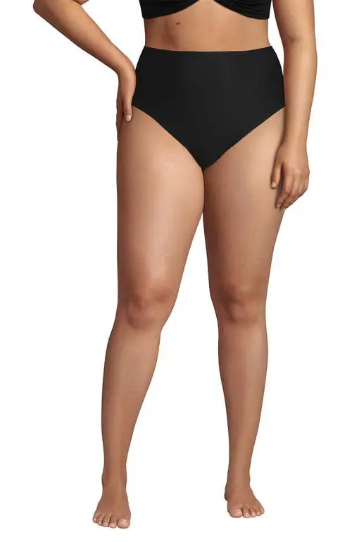 LANDS' END Chlorine Resistant High Waisted Bikini Bottom - Black Ottoman