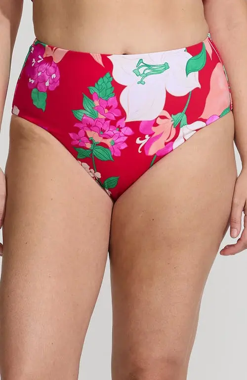 LANDS' END Chlorine Resistant High Waisted Bikini Bottom - Coral Rose Lilies