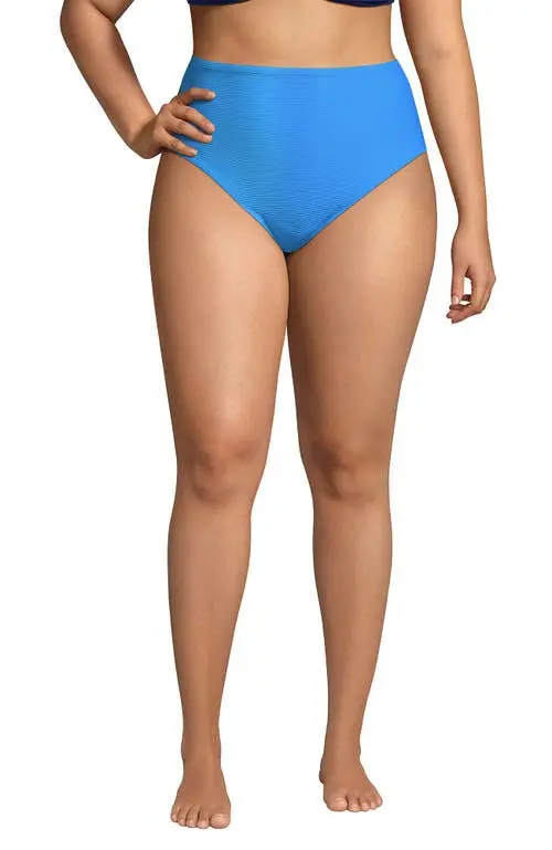 LANDS' END Ribbed High Waisted Bikini Bottom - Freshwater Blue Ottoman
