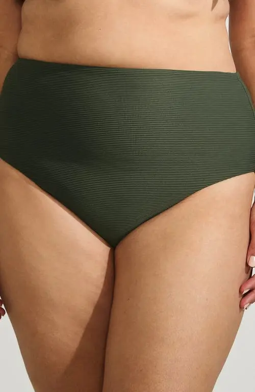 LANDS' END Ribbed High Waisted Bikini Bottom - Rich Olive Green Ottoman