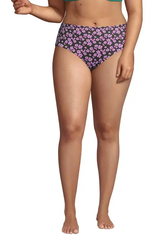 LANDS' END Chlorine Resistant Mid-rise Bikini Bottoms - Olive Green Pansy Floral