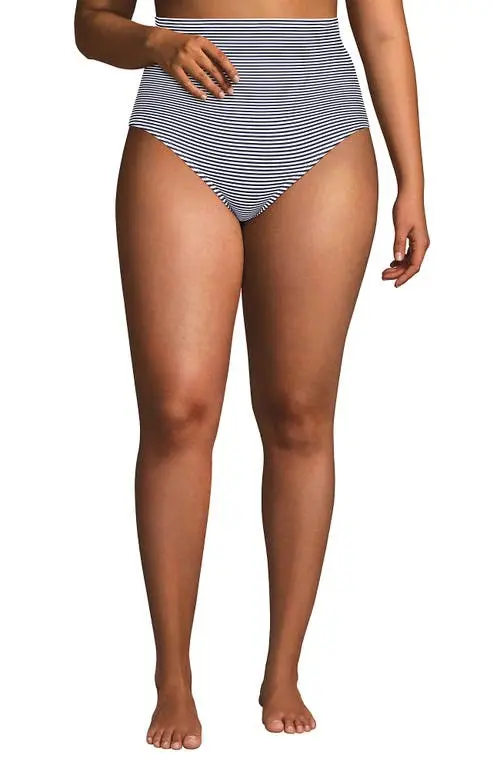 LANDS' END Slender Separates Ultra High Waisted Bikini Swim Bottoms - Deep Sea Navy Mini Stripe