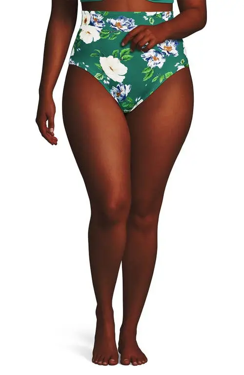 LANDS' END Slender Separates Ultra High Waisted Bikini Bottom - Island Emerald Petunia Floral