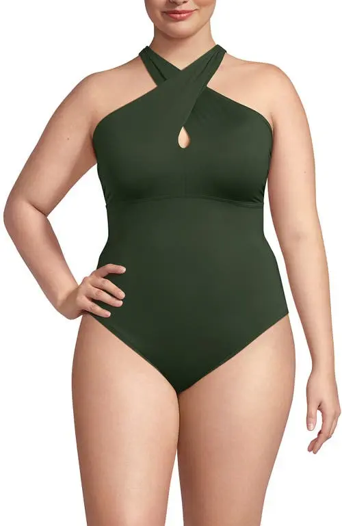 LANDS' END Criss Cross Halter One-piece Swimsuit