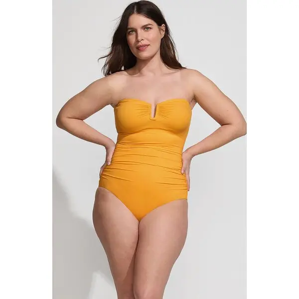 LANDS' END Slendersuit Tummy Control Bandeau One Piece Swimsuit - Sweet Mango