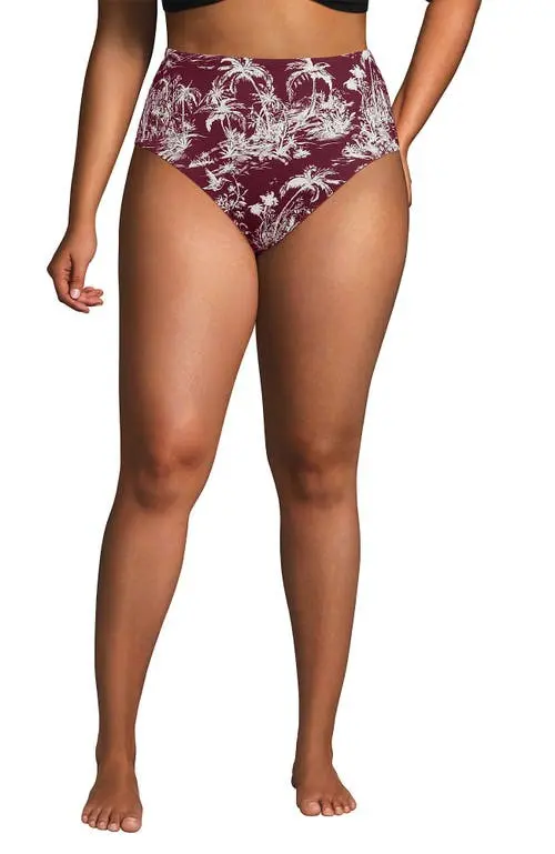 LANDS' END Chlorine Resistant High Waisted Bikini Bottoms - Burgundy Island Scenic
