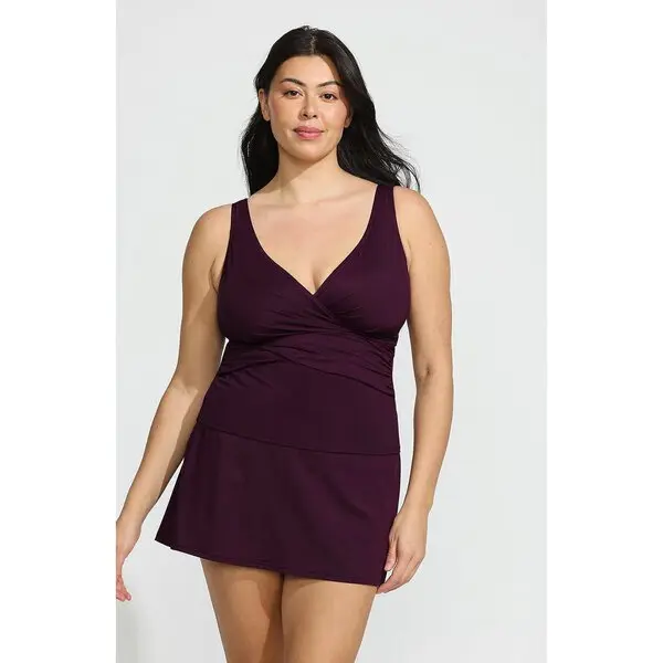 LANDS' END Slender Suit Wrap Tankini Top - Dark Wine