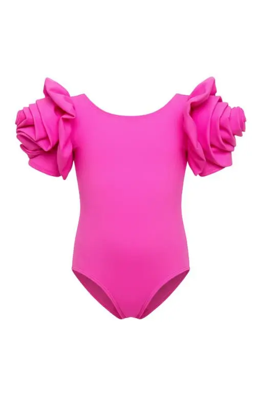 MIA BELLE GIRLS Rose Sleeve One-piece Swimsuit - Pink