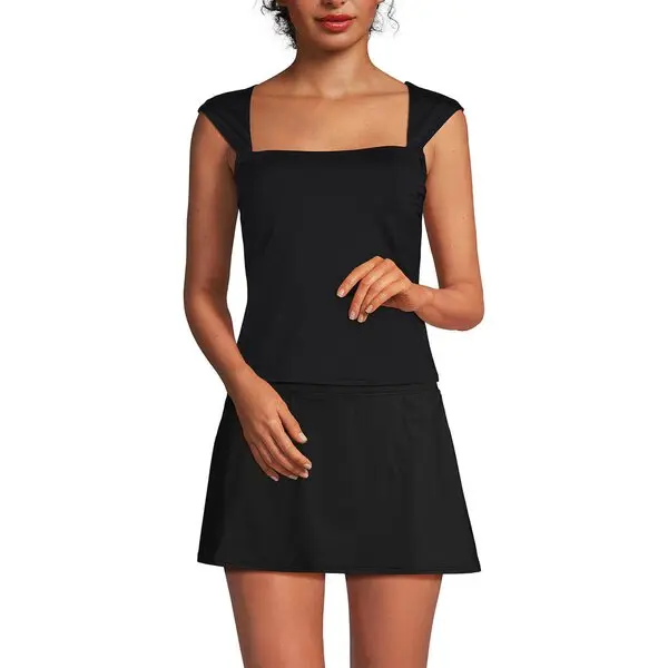 LANDS' END Square Neck Underwire Square Back Tankini Swimsuit Top - Black