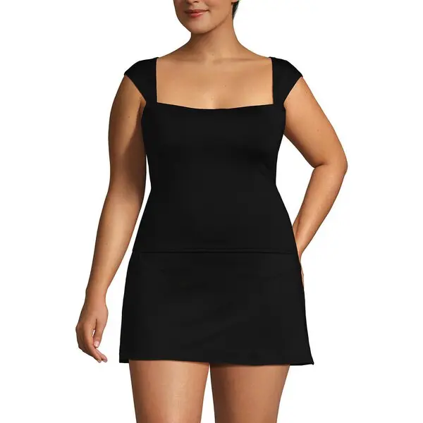 LANDS' END Square Neck Underwire Tankini Top - Black