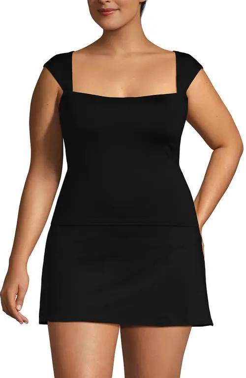 LANDS' END Square Neck Underwire Tankini Top - Black