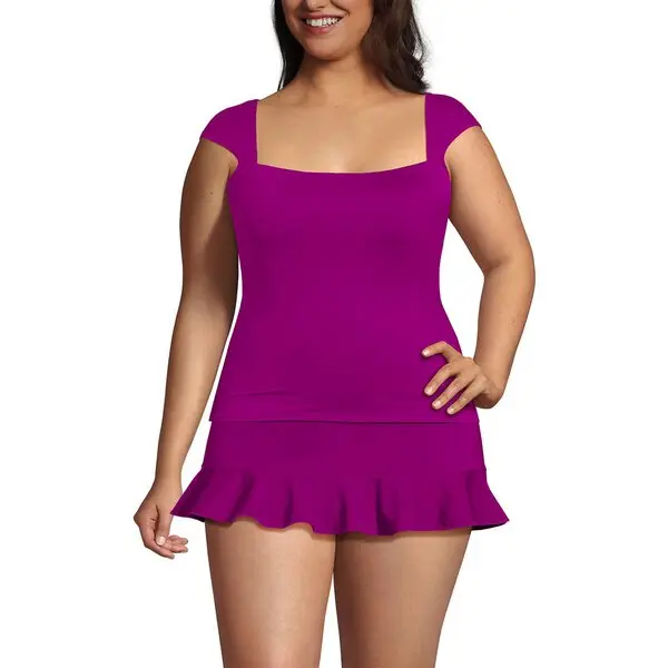 LANDS' END Square Neck Underwire Tankini Top - Crimson Rose