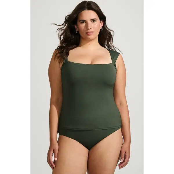 LANDS' END Ddd-cup Square Neck Tankini Top - Rich Olive Green