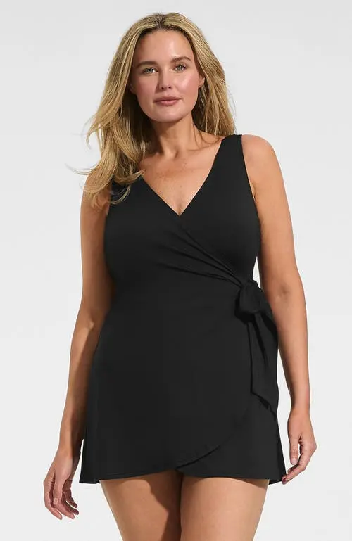 LANDS' END Side Tie Mini Swim Dress Swimsuit - Black
