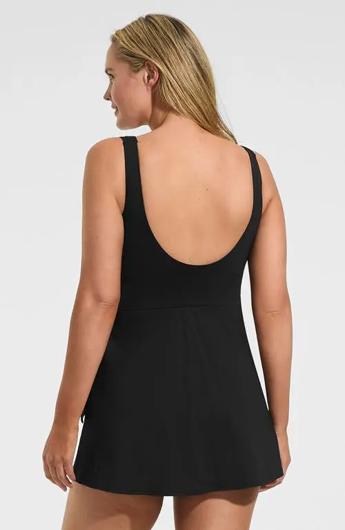LANDS' END Side Tie Mini Swim Dress Swimsuit - Black