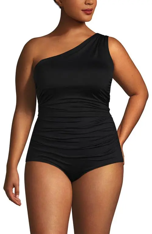 LANDS' END Ruched One Shoulder Tankini Top - Black