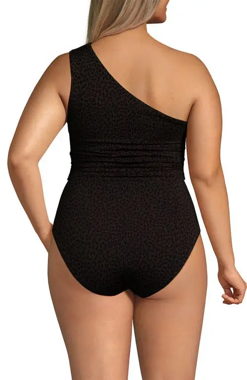 LANDS' END Ruched One Shoulder Tankini Top - Brown Leopard
