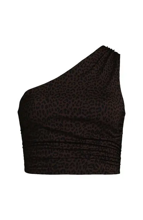 LANDS' END Ruched One Shoulder Tankini Top - Brown Leopard