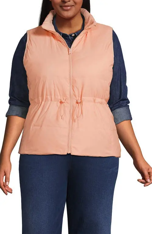LANDS' END Wanderweight Reversible Packable Down Vest - Pink/sweet Mango Colorblock