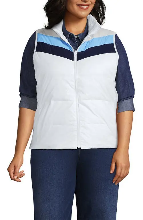 LANDS' END Wanderweight Reversible Packable Down Vest - White/blue Colorblock