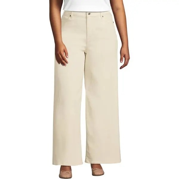 LANDS' END High Rise Extra Wide Leg Jeans - Natural