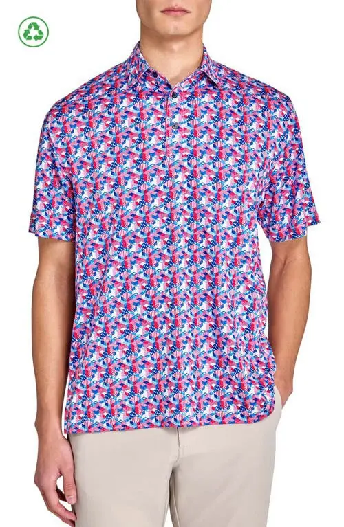CON.STRUCT Regular Fit Stars & Stripes Recycled Performance Golf Polo - Blue/red