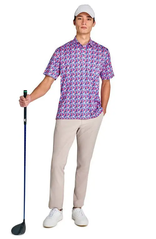 CON.STRUCT Regular Fit Stars & Stripes Recycled Performance Golf Polo - Blue/red