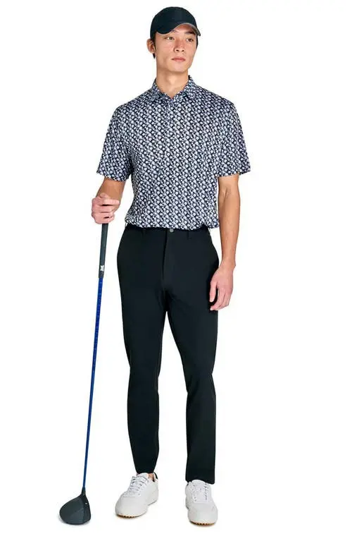 CON.STRUCT Regular Fit Tropical Flower Recycled Performance Golf Polo - Black/white