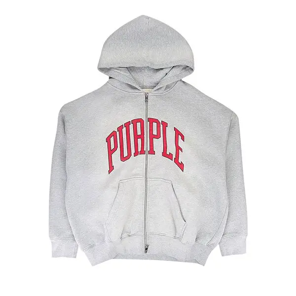 PURPLE BRAND Collegiate Zip Up Hoodie - Grey