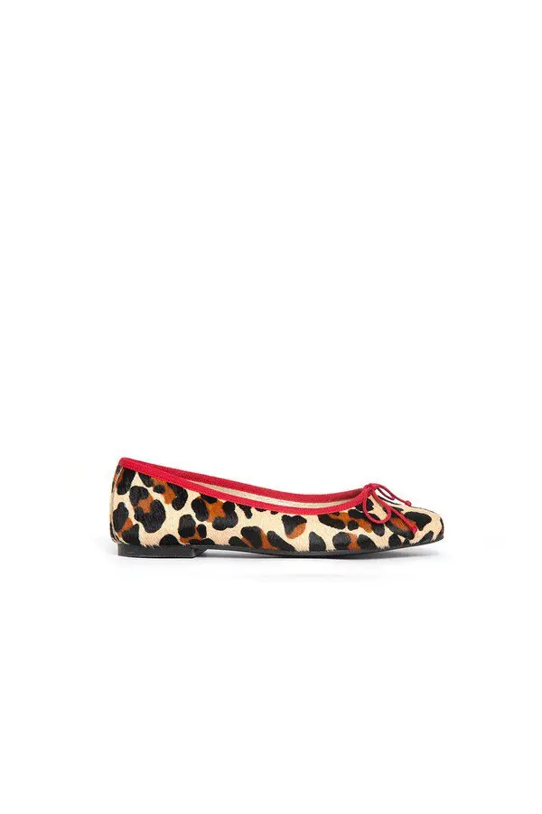 MENINA STEP Sandrine Cheetah Haircalf Leather Flats - Red