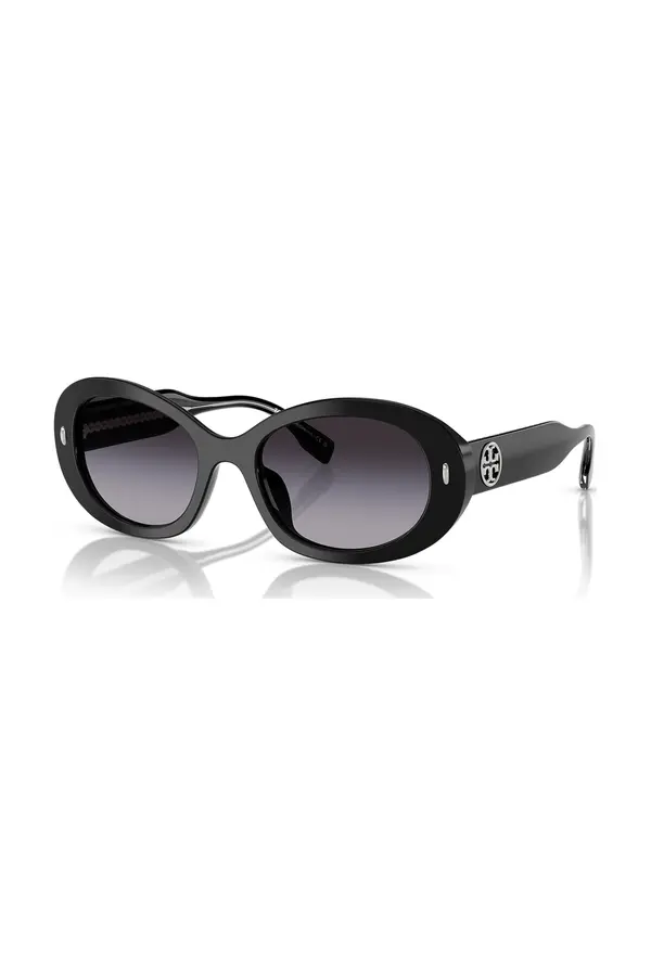 Tory Burch Oval Sunglasses With Logo - Black