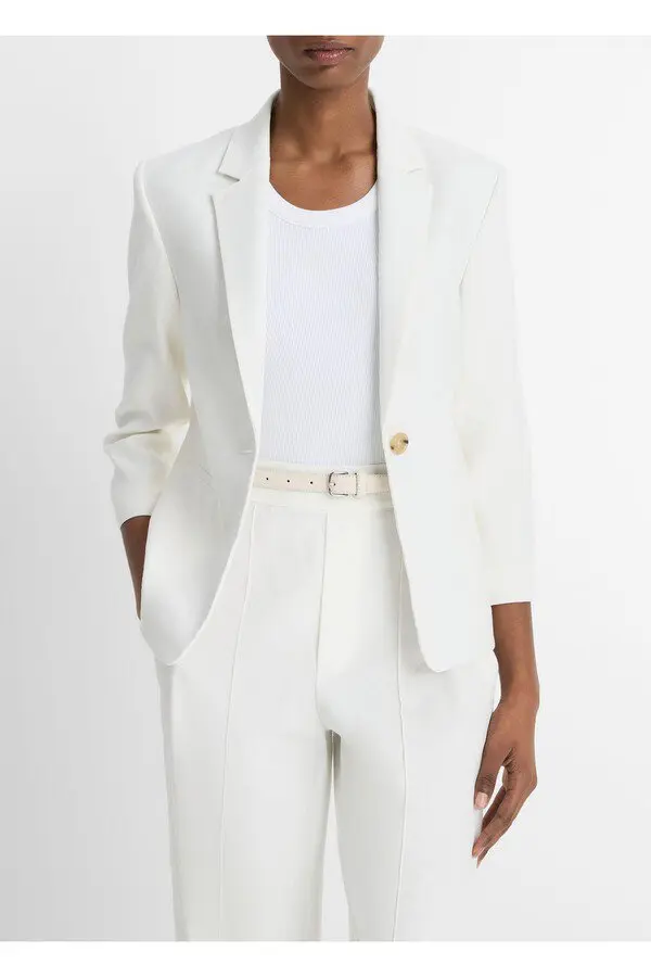 Vince Linen-blend Shrunken Blazer - White