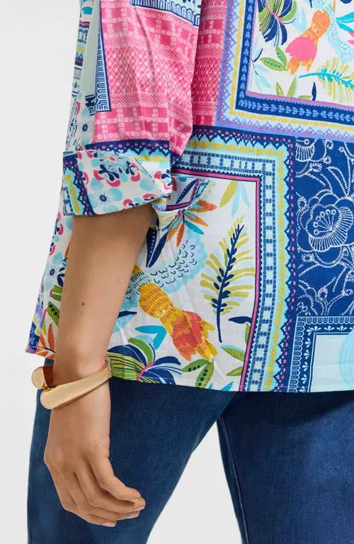 Foxcroft Julia Tropical Print Popover Top