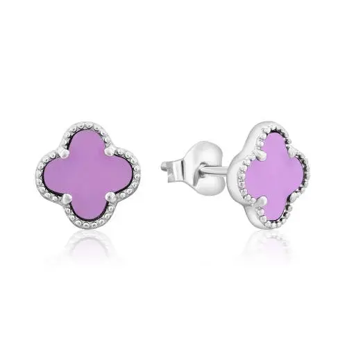 DONATELLO GIAN Name Sterling Silver Clover Stud Earrings - Purple Turquoise