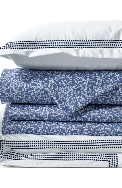 LANDS' END 400 Thread Count Premium Supima Cotton No Iron Sateen Embroidered Duvet Bed Cover - Deep Sea Navy Dots