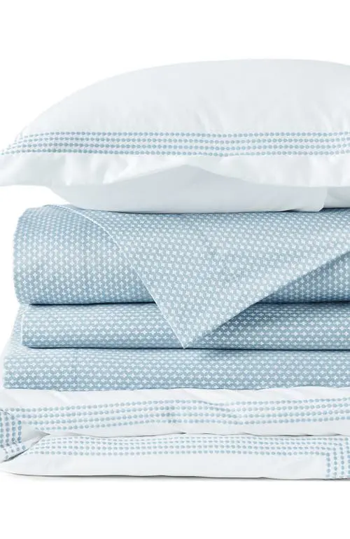 LANDS' END 400 Thread Count Premium Supima Cotton No Iron Sateen Embroidered Duvet Bed Cover - Dusty Blue Dots