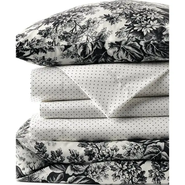 LANDS' END 400 Thread Count Premium Supima Cotton No Iron Sateen Duvet Bed Cover - Ivory/black Slate Toile