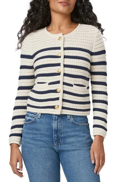 Paige Oberon Stripe Cotton Blend Cardigan - Ivory/ Dark Ink Blue