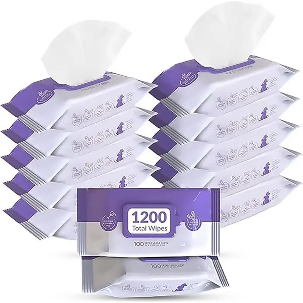 PURSONIC Lavender Scented Pet Wipes 12 Packs Of 100 Extra Large Wipes For Gentle Cleaning & Deodorizing - White