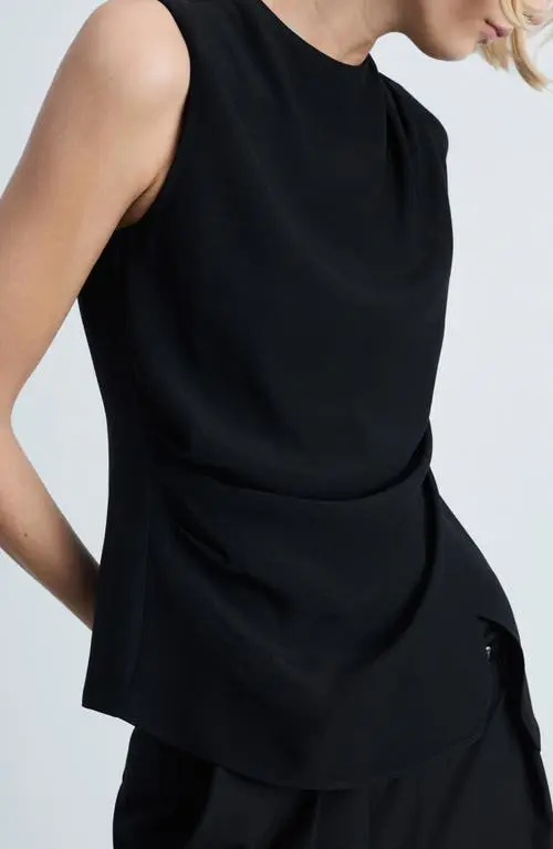 Mango Area Drape Sleeveless Top - Black