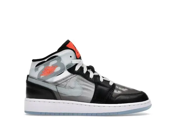 JORDAN 1 Mid Short Sleeve X-ray Sneakers - Black/ice Blue/total Crimson