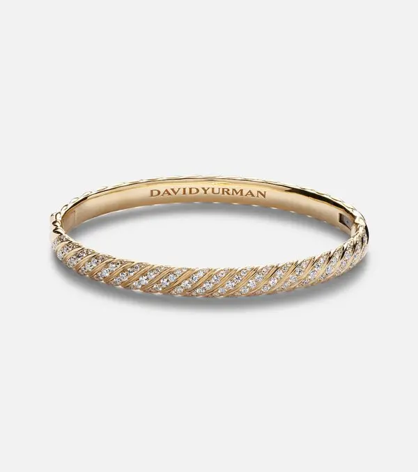 David Yurman Sculpted Cable 18kt Yellow Bangle With Diamonds - Gold