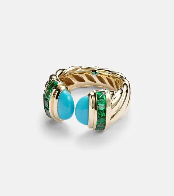David Yurman Sculpted Cable Ring With Turquoise - Gold