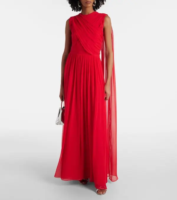 Costarellos Seva Gathe Silk Georgette Gown