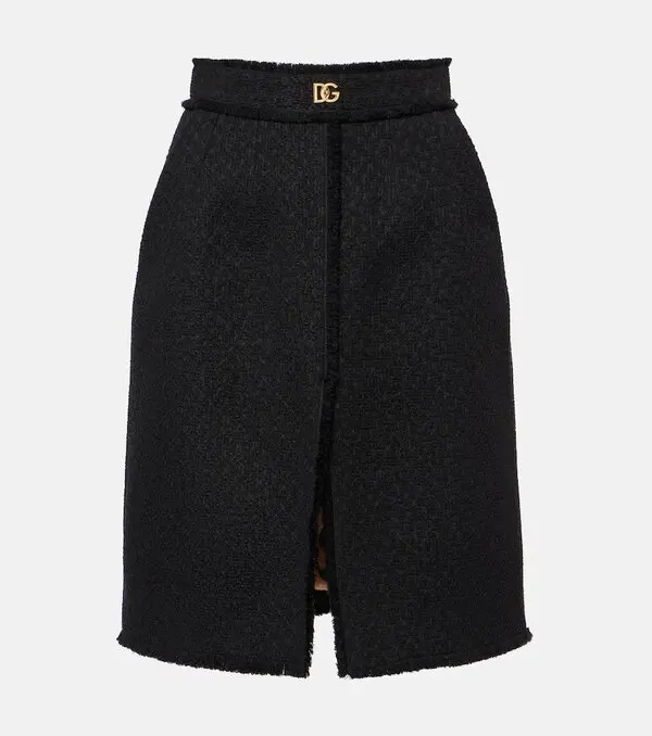 Dolce & Gabbana Dg Wool-blend Tweed Midi Skirt - Black