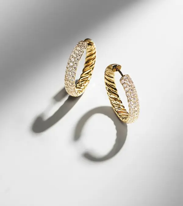 David Yurman Dy Mercer® Hoop Earrings With Diamonds - Gold