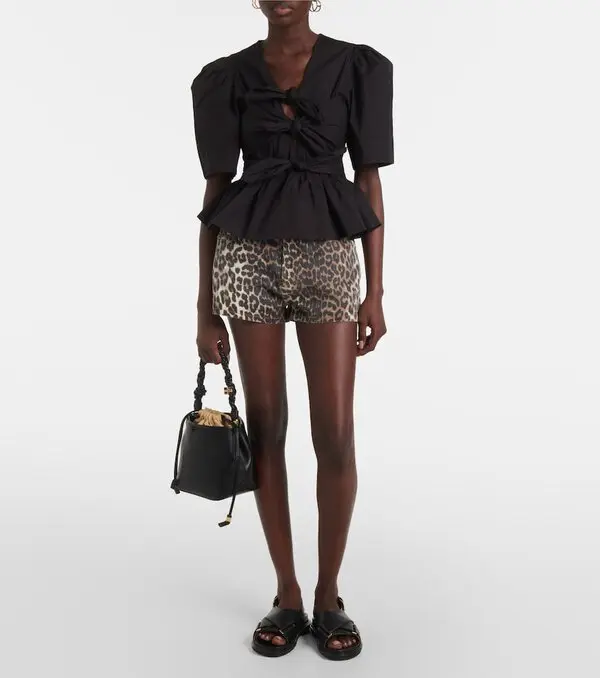 GANNI Leopard-print Denim Shorts